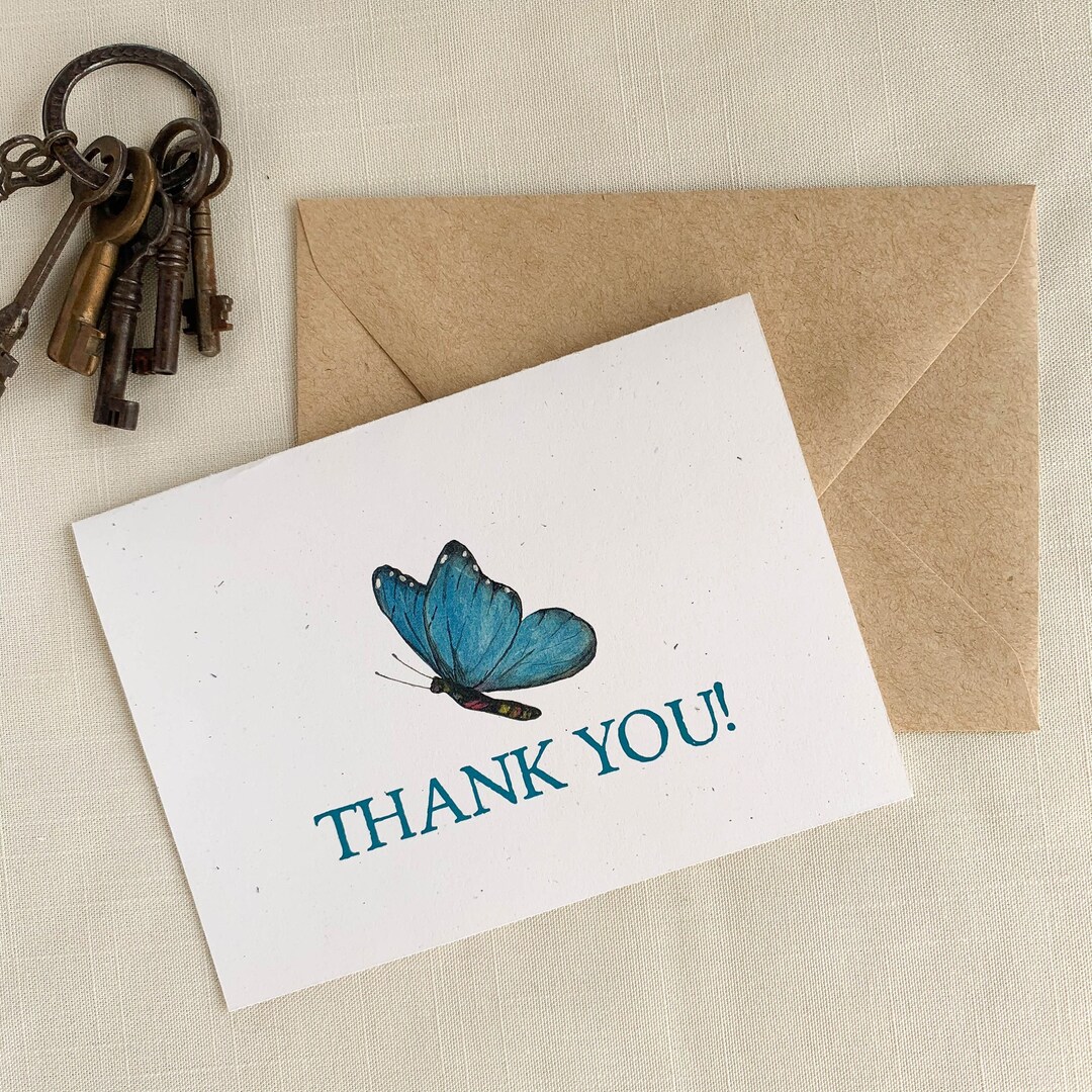 Pretty Blue Butterfly Thank You Cards. Eco Friendly Watercolor ...