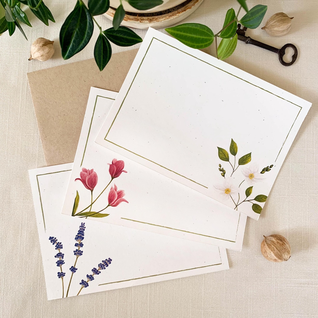 Summer Floral Notecards. Eco Friendly Watercolor Stationery Set. Flat ...