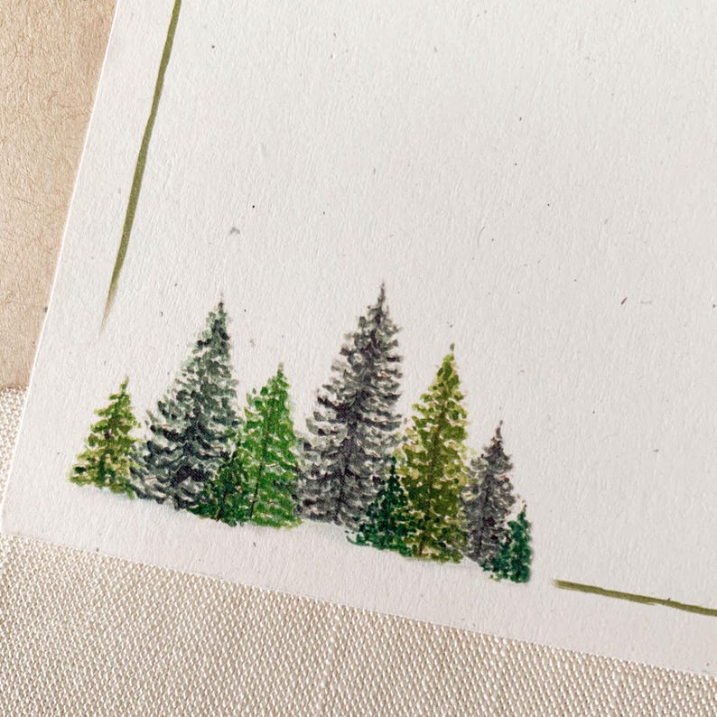 Evergreen Forest Holiday Notecard Set. Winter Eco Friendly Watercolor ...