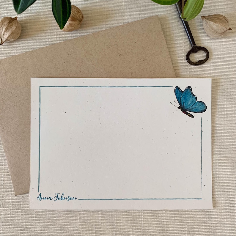 Personalized Whimsical Blue Butterfly Notecard. Eco Friendly Watercolor ...