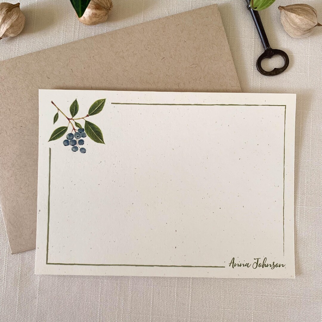 Personalized Blueberry Branch Note Cards. Eco Friendly Watercolor ...