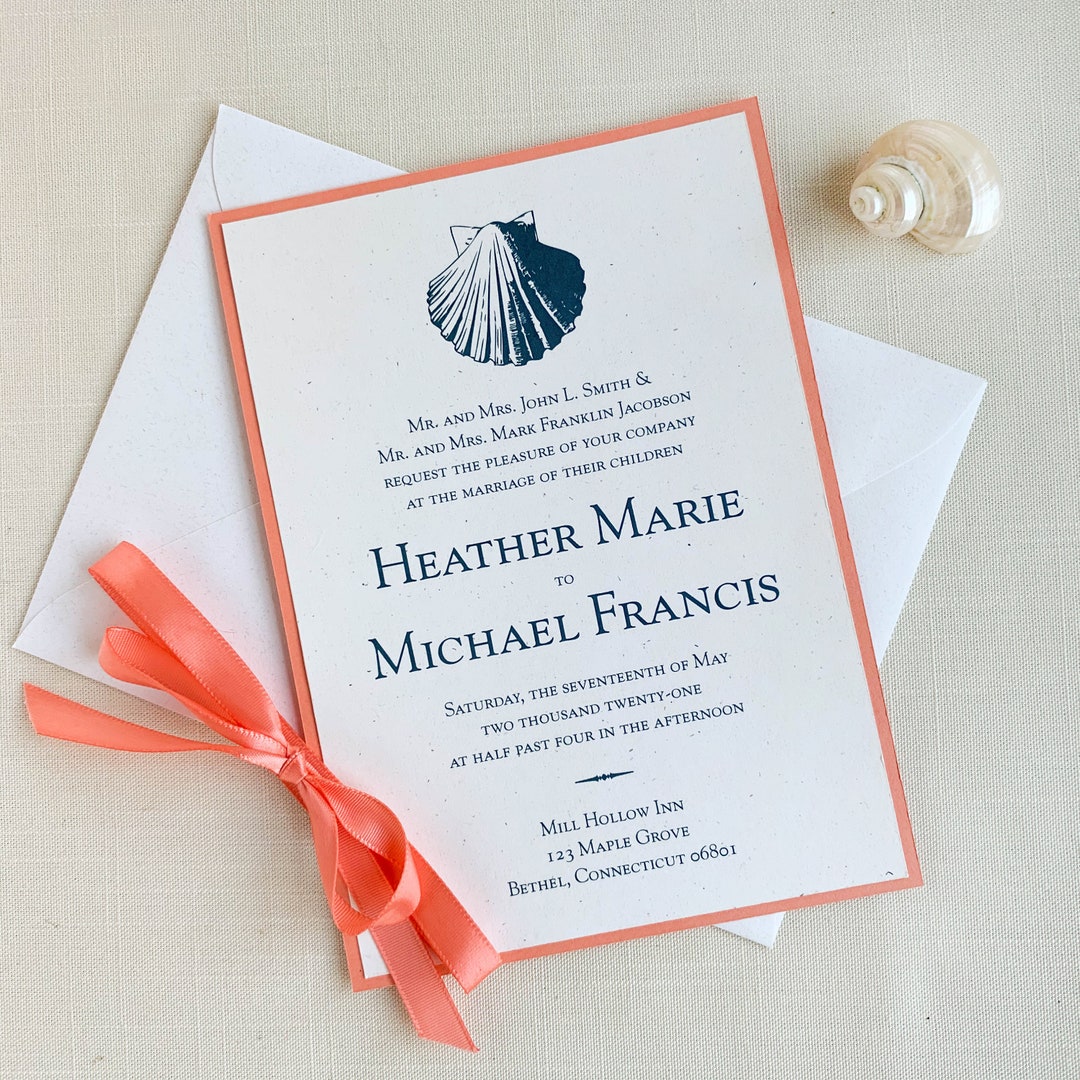 Vintage Sea Shell Wedding Invitation for A Beach Wedding. Custom Colors ...