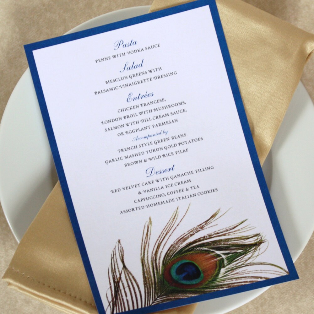 Peacock Feather Wedding Dinner Menu PRINTABLE MENU - Etsy