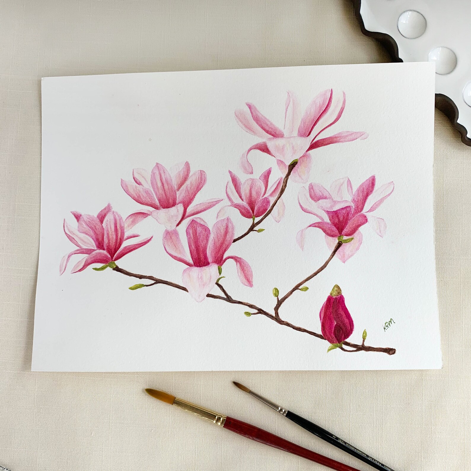 Pink Magnolia Original Watercolor Painting. 12 X 9. Unframed. - Etsy