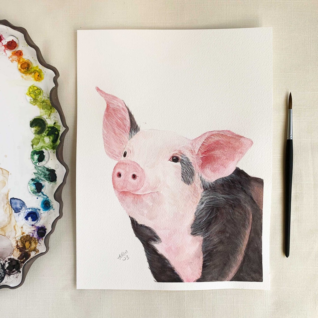 Baby Pink Piglet Original Watercolor Painting. 9 X 12. Unframed. - Etsy