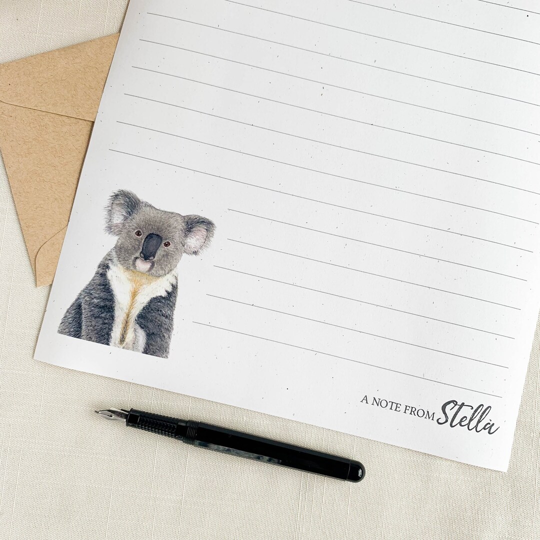 Personalized Baby Koala Watercolor Kids Pen Pal Stationery Set. Eco ...