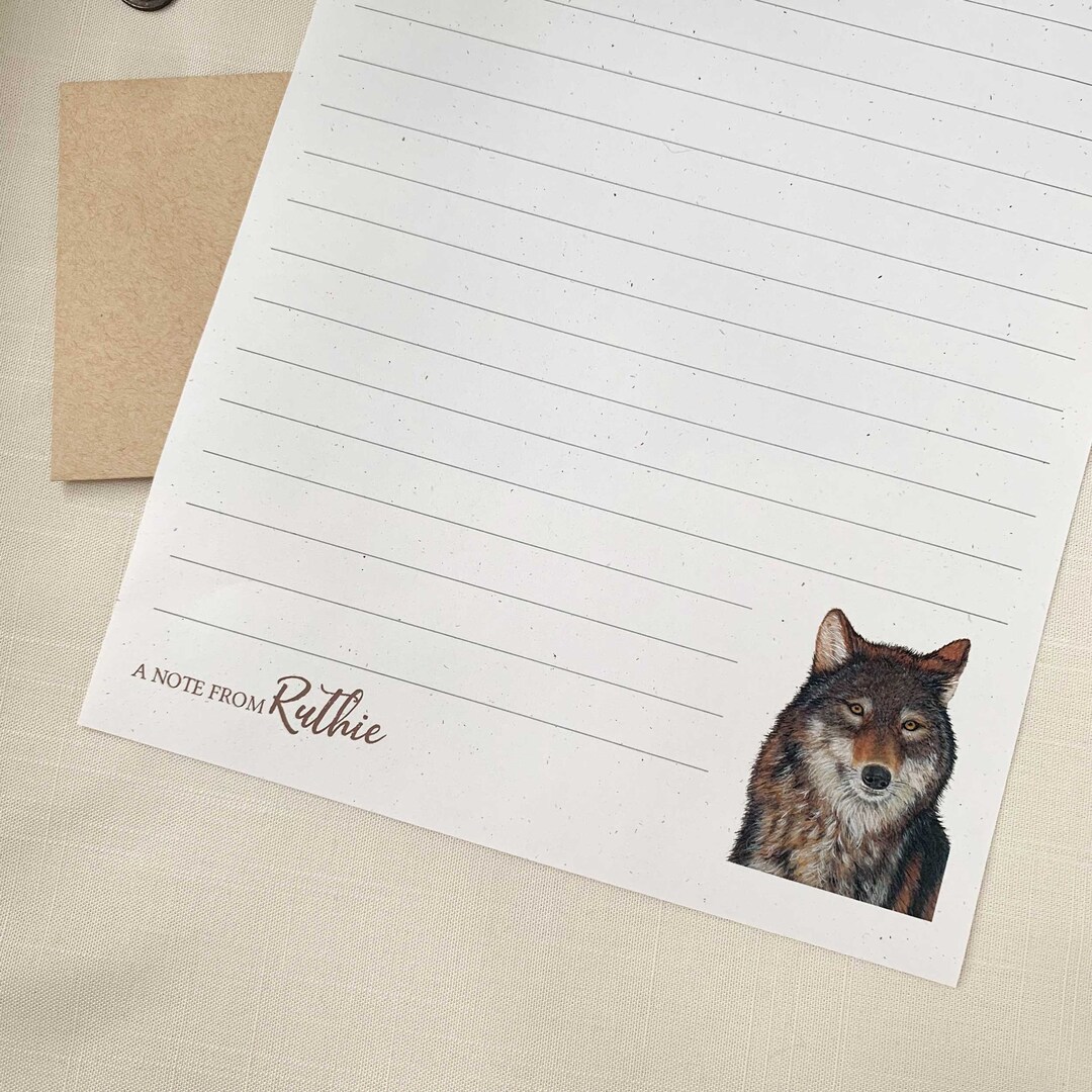 Personalized Gray Wolf Watercolor Kids Pen Pal Stationery Set. Eco ...