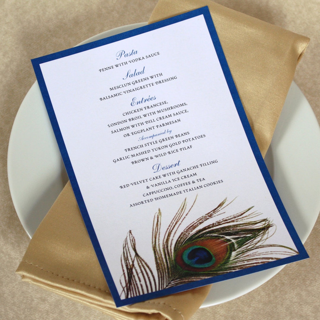 Peacock Feather Wedding Dinner Menu, PRINTABLE MENU - Etsy