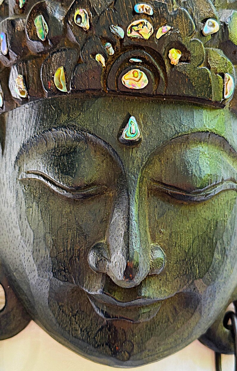 Hand-carved Wood Buddha Mask: Abalone Ushnisha, Indonesian Style - Etsy