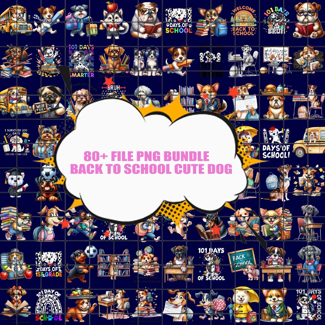 Cute Dogs Back to School Clipart, School Dog PNG Bundle, Commercial Use ...