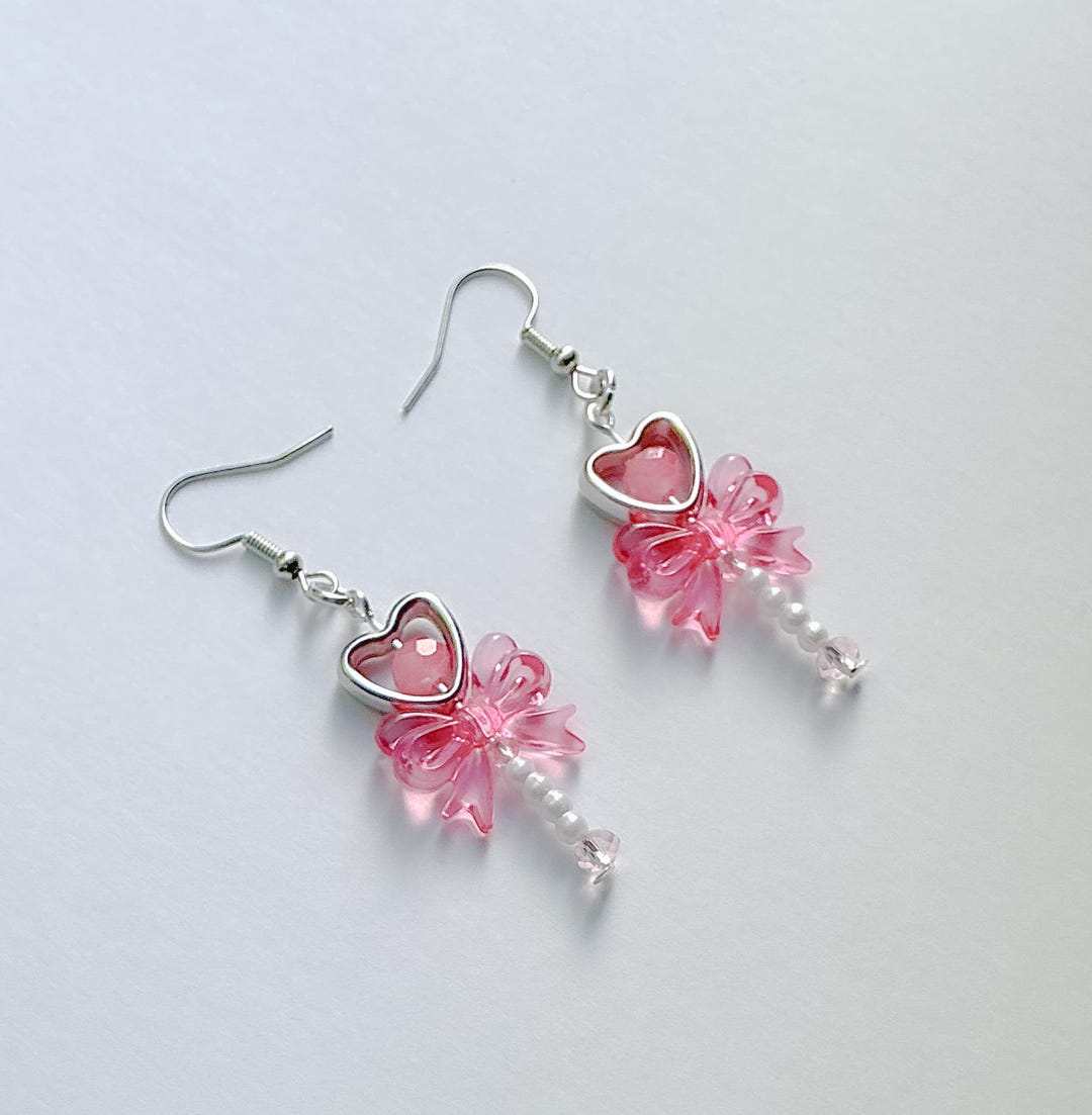 Anime Magical Girl Heart Bow Earrings · Kawaii Pearl Drop Dangle · Cute ...