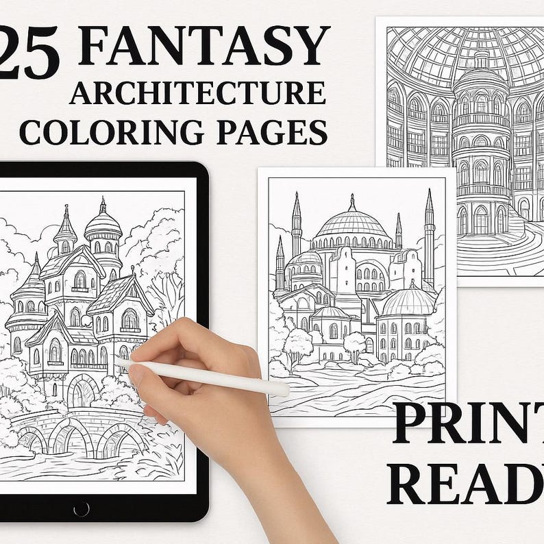 25 Printable Fantasy Architecture Coloring Pages for Adults – Intricate ...