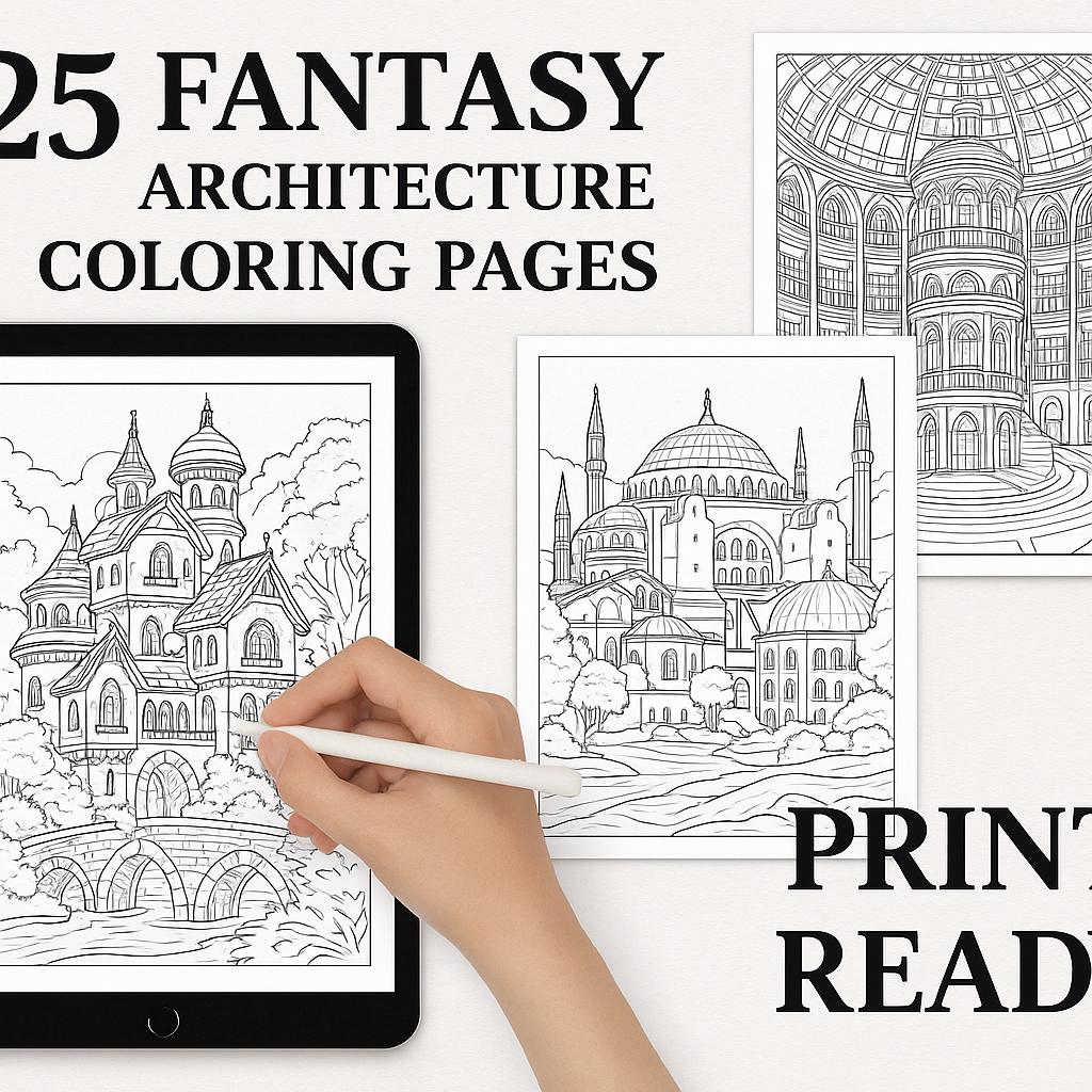 25 Printable Fantasy Architecture Coloring Pages for Adults – Intricate ...