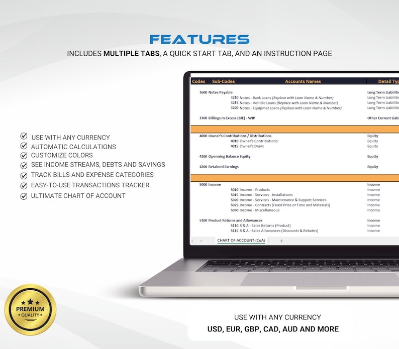 Ultimate Chart of Accounts Spreadsheet, Accounting Categories Google ...