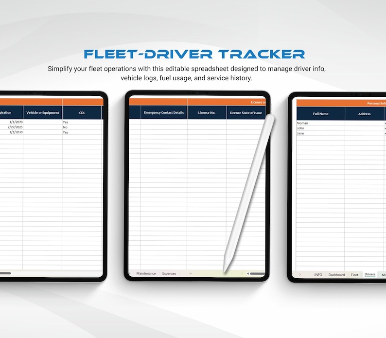 Fleet Driver Tracker Spreadsheet, Vehicle & Driver Log Template, Google ...