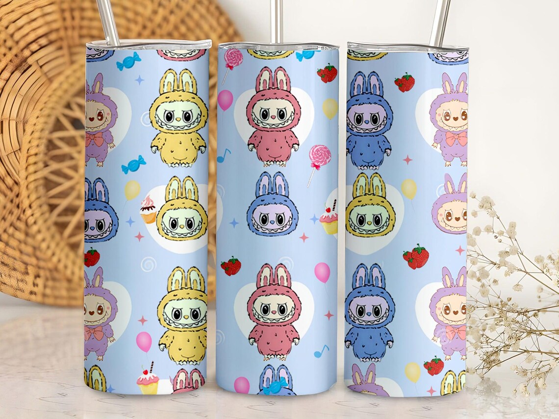 Funny Cartoon Labubu Character 20oz Skinny Tumbler Wrap, Labubu Tumbler ...