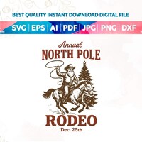 Cowboy Santa Christmas Rodeo PNG SVG: Retro Western Vintage Reindeer ...