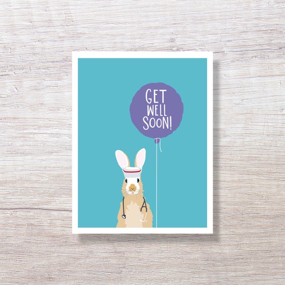 RABBIT NURSE Get Well Soon Card Feel Better Card Speedy | Etsy