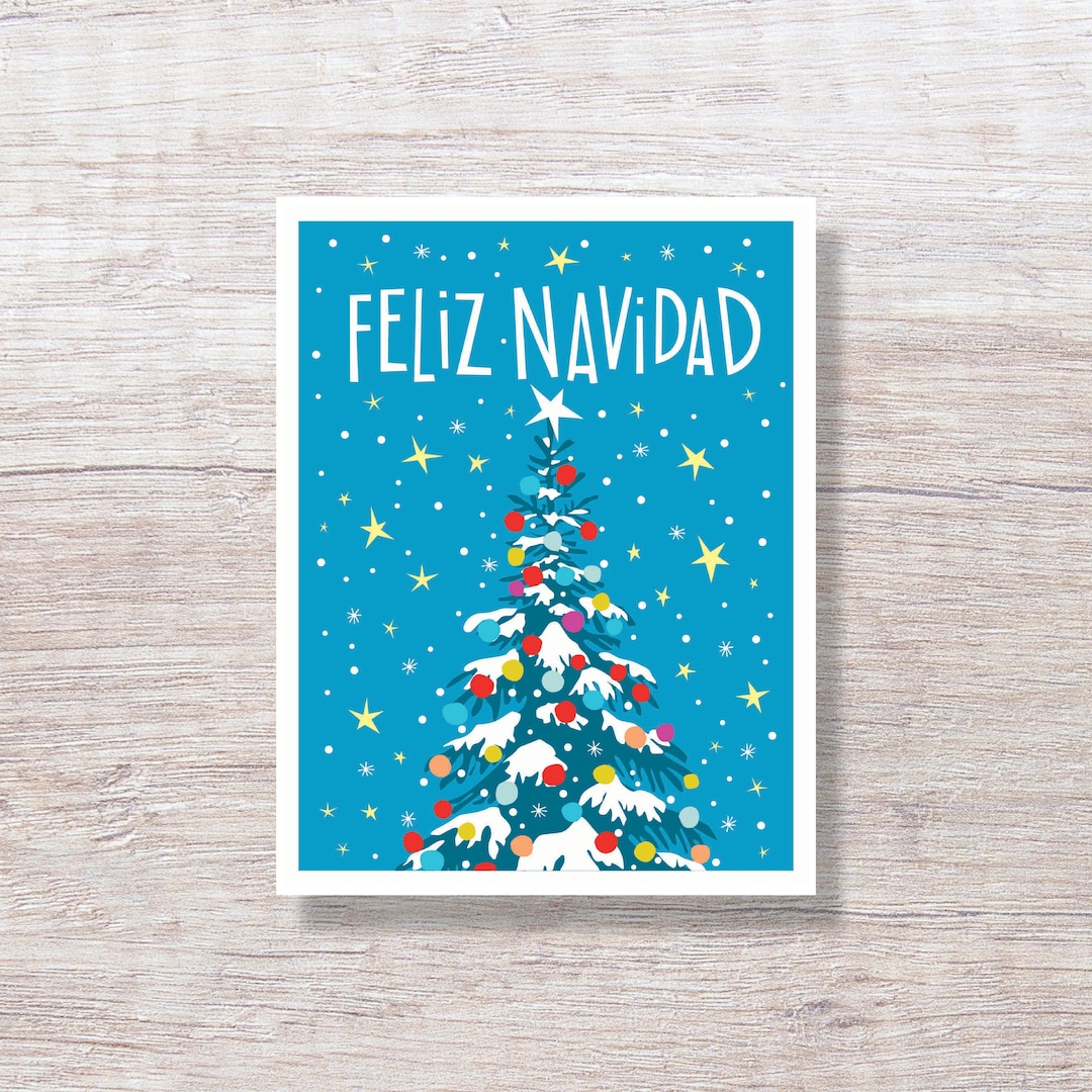 SPANISH LANGUAGE Feliz Navidad Winter Christmas Tree - Single Card or ...