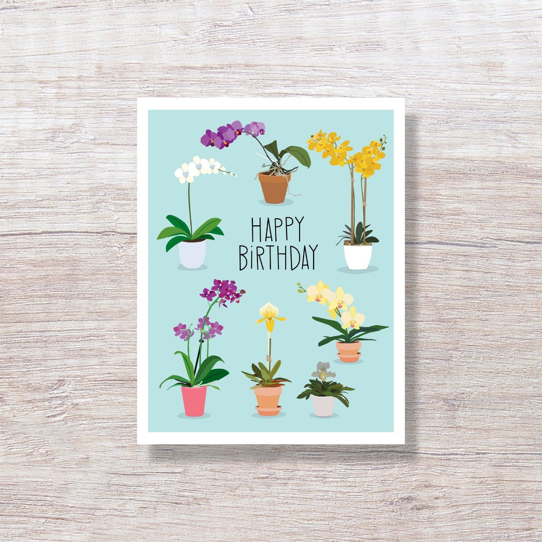 Potted Orchids, Botanical Birthday Card - D462 - Etsy