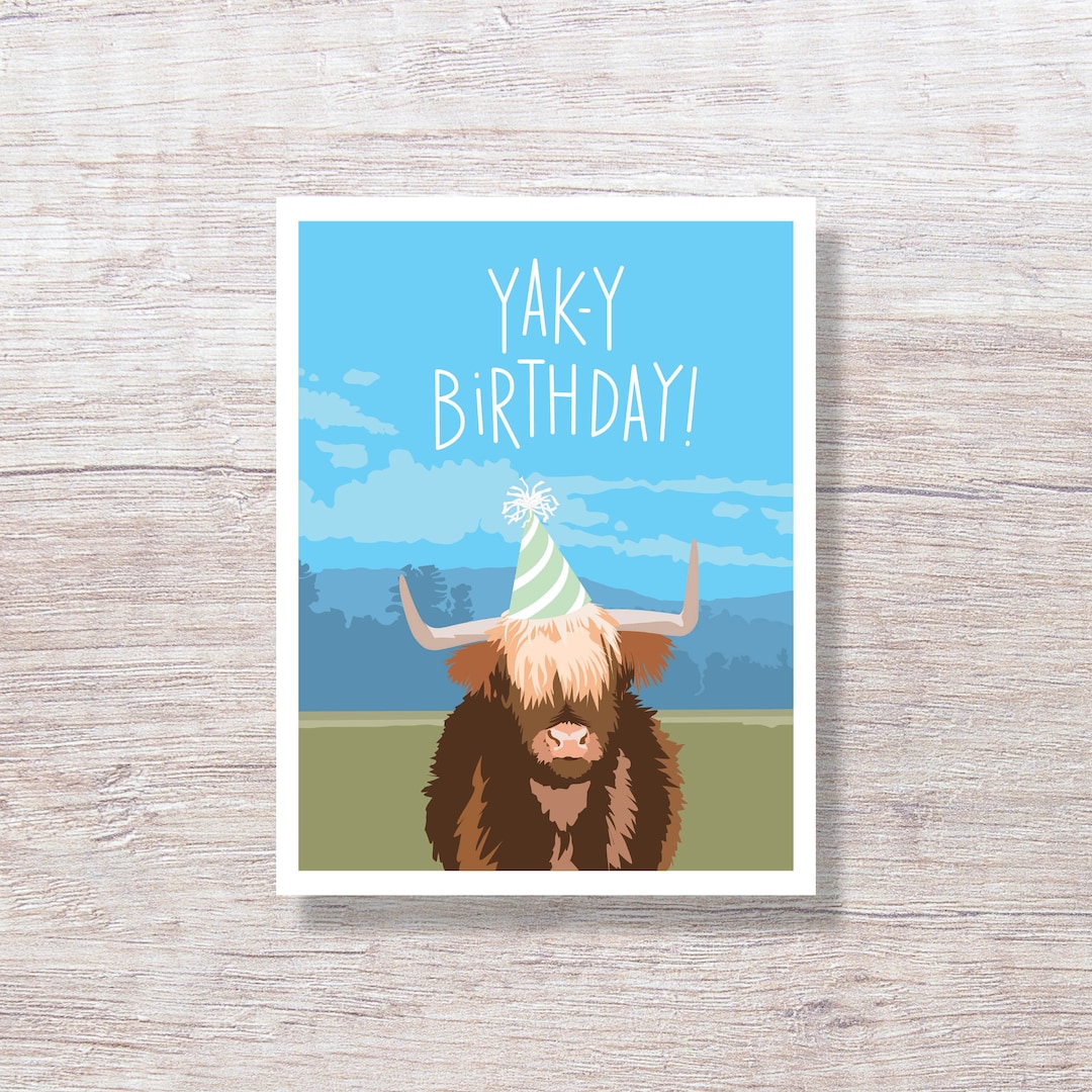 YAK-Y BIRTHDAY PUN, Funny Birthday Cards for Him for Her, Animal ...