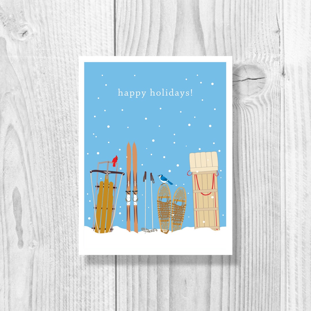 Holiday Sled Christmas Cards - Single Card or Boxed Set Holiday Cards ...