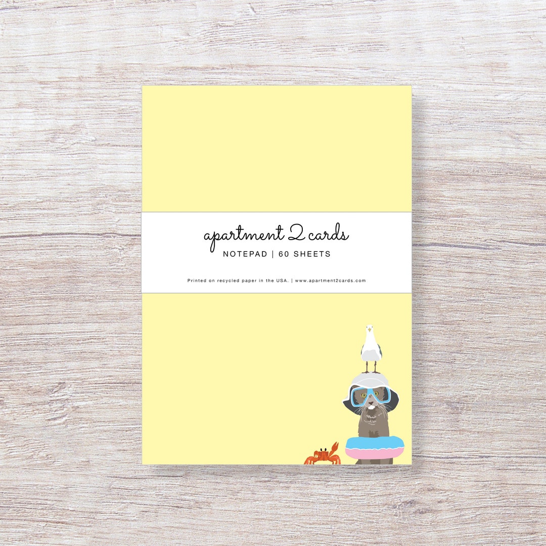 Grey Summer Beach Cat - 4.75 X 6.5" Notepad - NP133 - Etsy