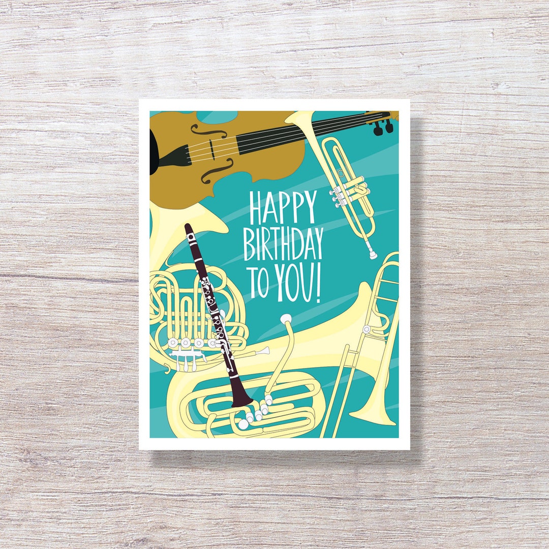 Musical Instruments Birthday Card: Illustrated Greeting Card - D248X - Etsy