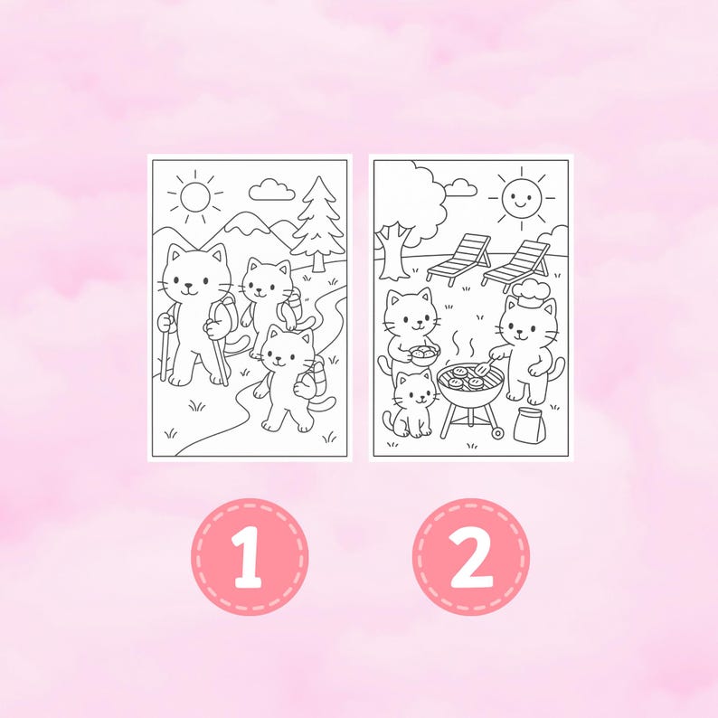 Cute Cats Coloring Pages for Kids – Printable PDF, Digital Download ...