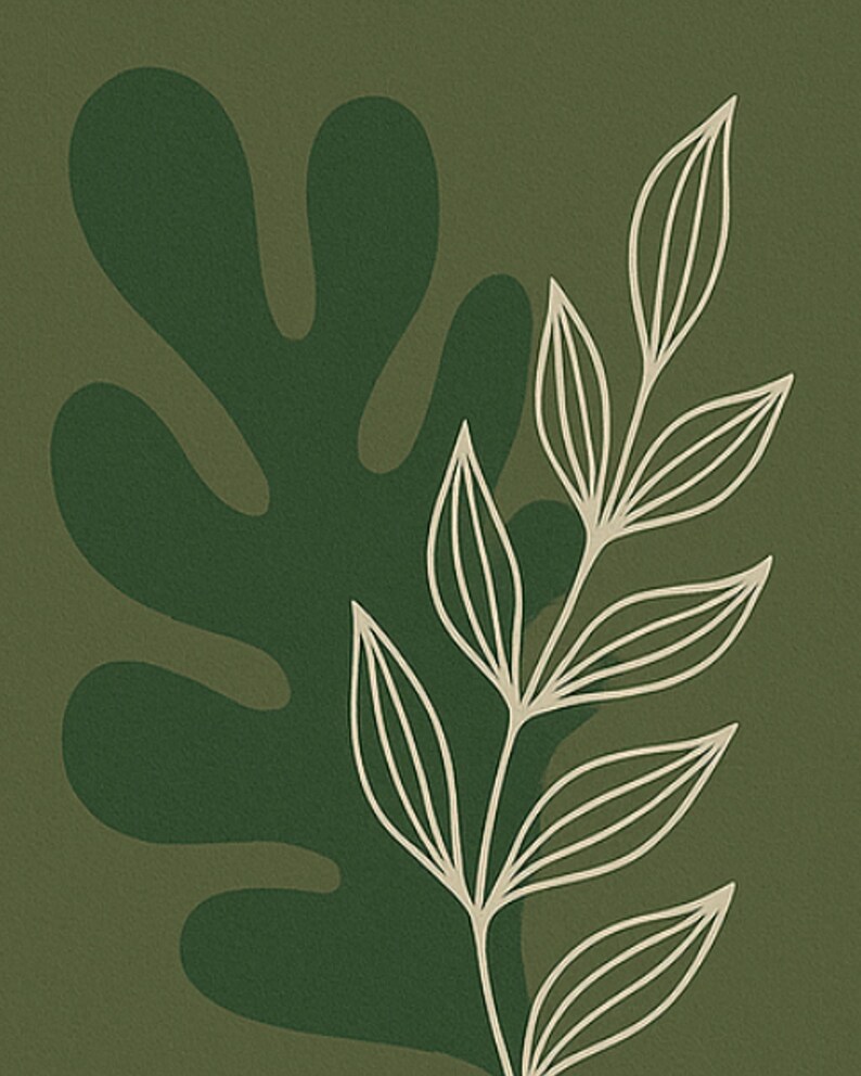 Green Botanical Print Set: Minimalist Abstract Nature Art (8x10 Digital ...