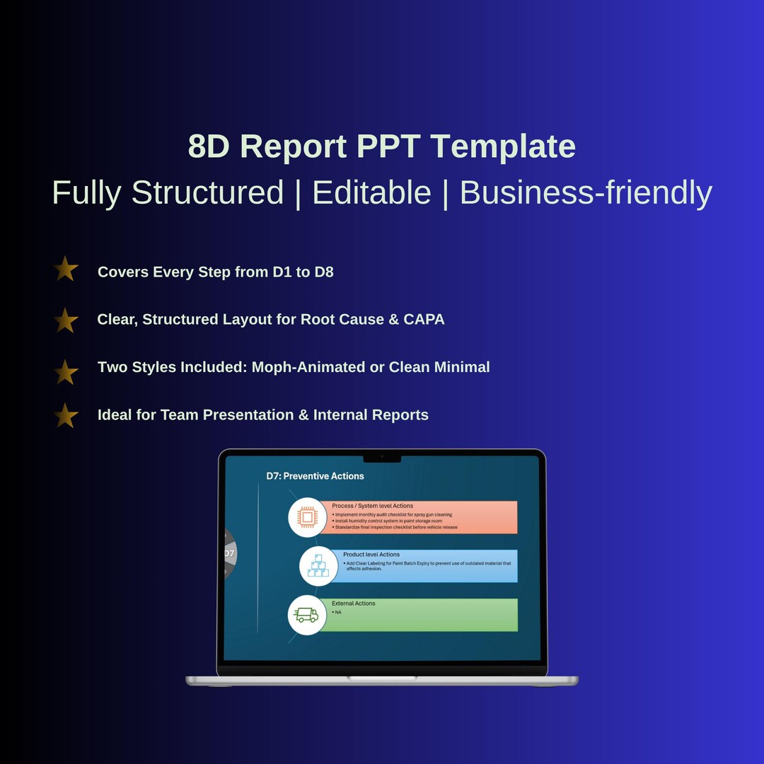 8D Report PPT Template | Editable Powerpoint for Quality Problem ...
