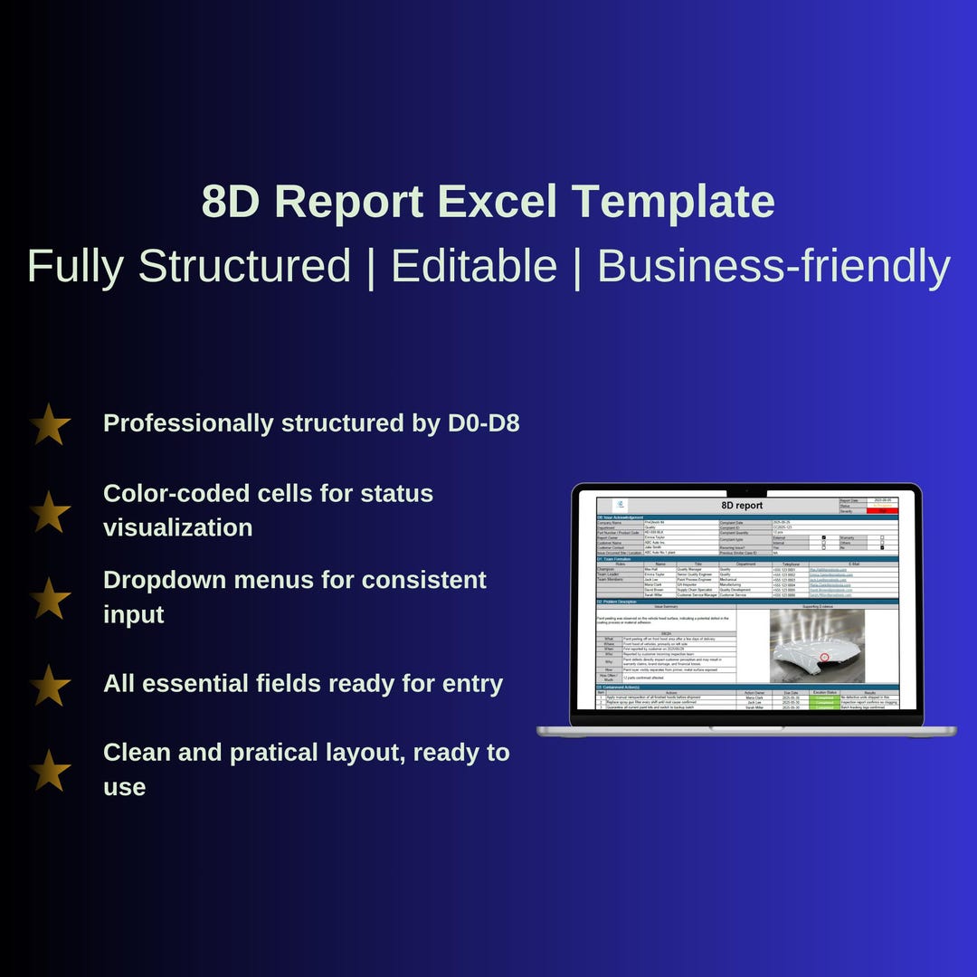 8D Report Template Excel: Problem Solving Quality Tool (digital ...