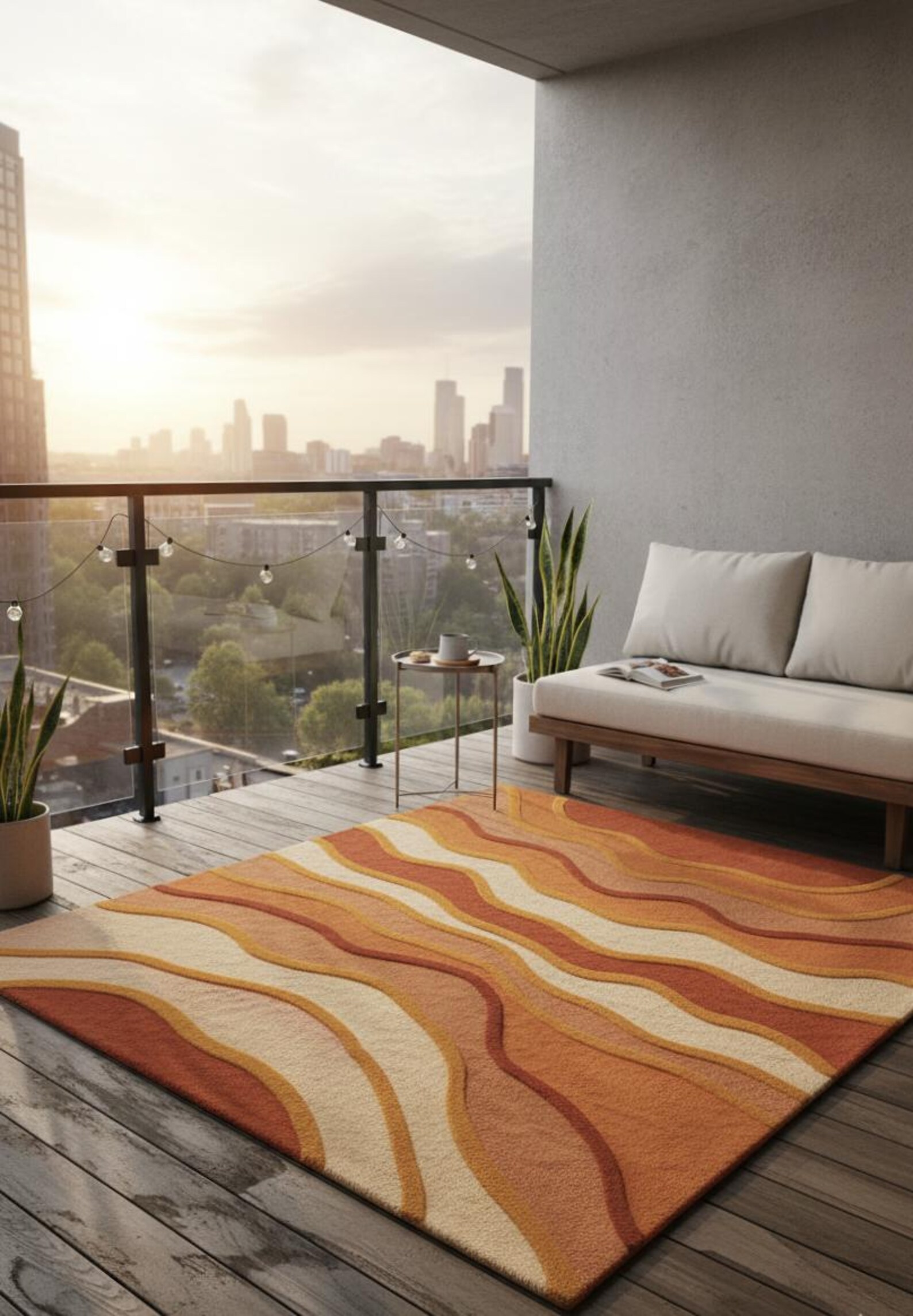 Retro Abstract Wave Area Rug – Handmade Tufted Wool Rug, Warm Earth ...
