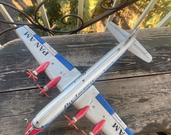 1950’s Pan Am Douglas DC-7C Friction Airplane Model MS085 / Pan Am Tin ...