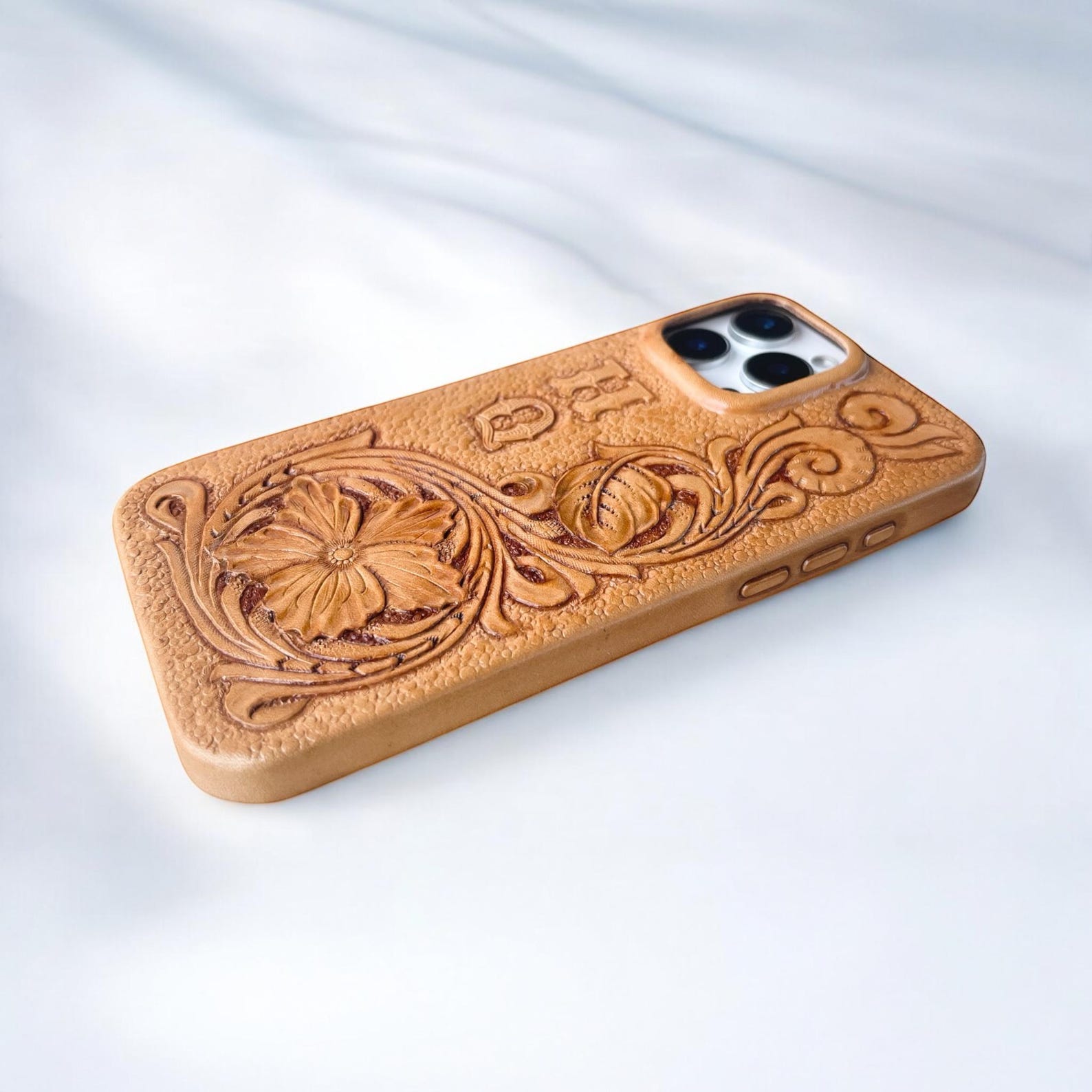 Tooled Leather iPhone Case | Floral Carving | Tan Veg-tan | Western ...