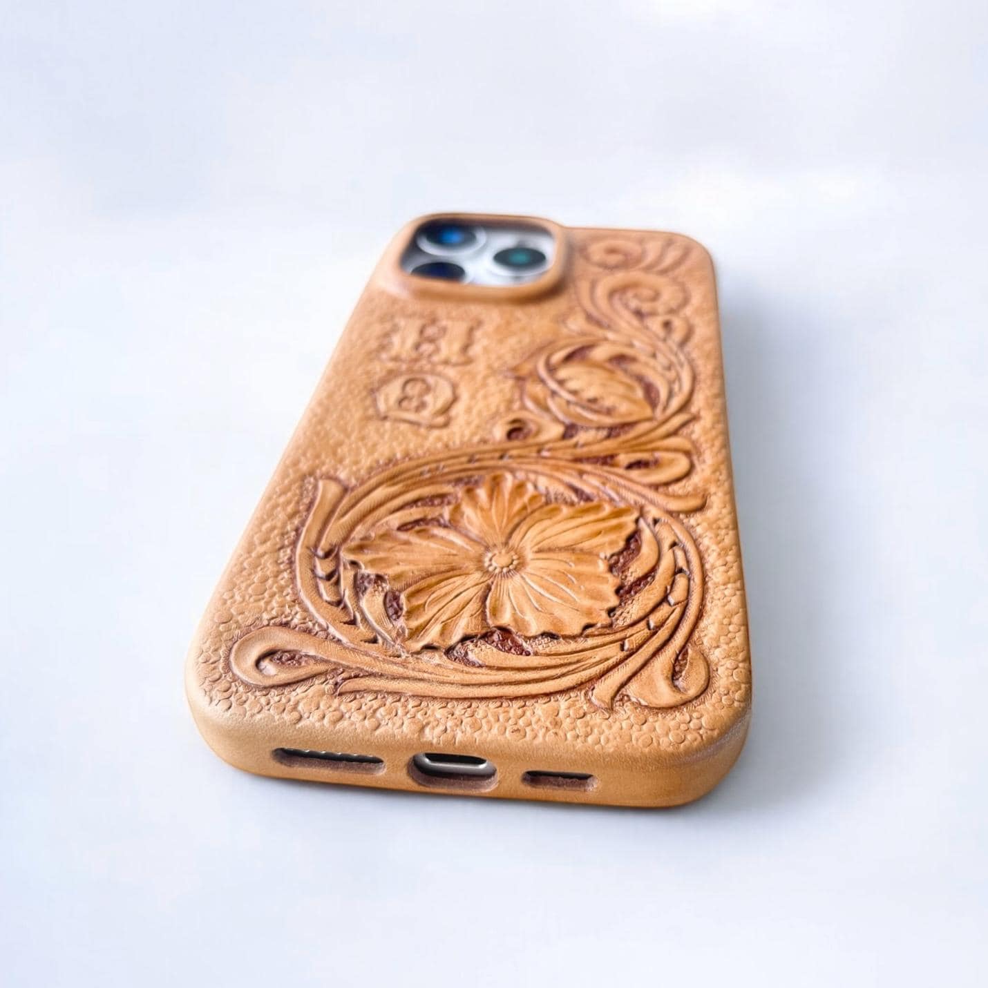 Tooled Leather iPhone Case | Floral Carving | Tan Veg-tan | Western ...