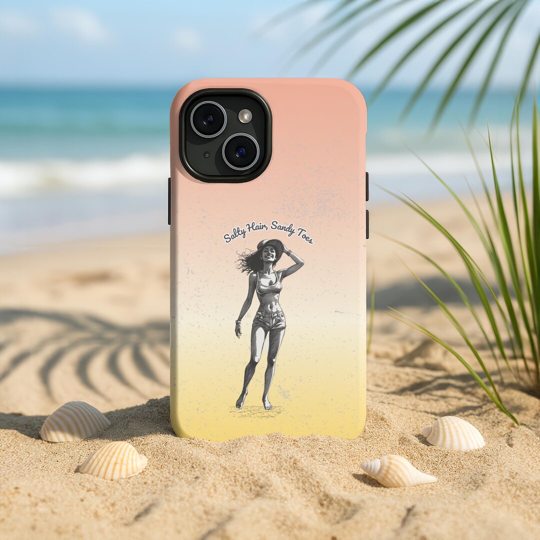 Retro Beach Girl Phone Case: Salty Hair, Sandy Toes Art - Etsy UK