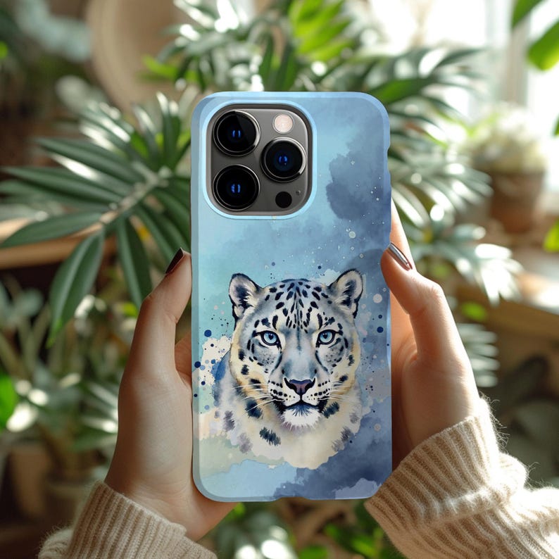 Snow Leopard Tough Phone Case - Arctic Spirit Wildlife Art - Blue ...