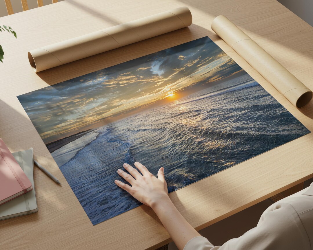 Ocean Sunrise Rolled Poster, Coastal Wall Art Print, Beach Photography ...