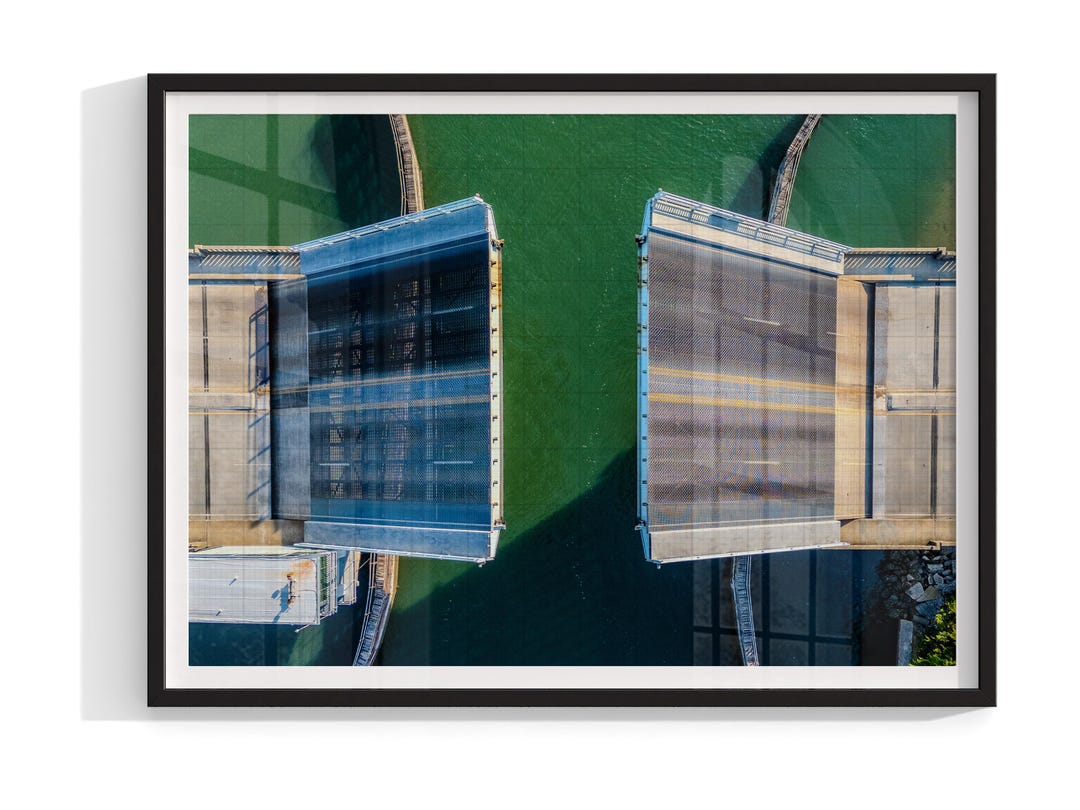 Aerial View of Drawbridge Opening Over Waterway, Canvas Fine Wall Art ...