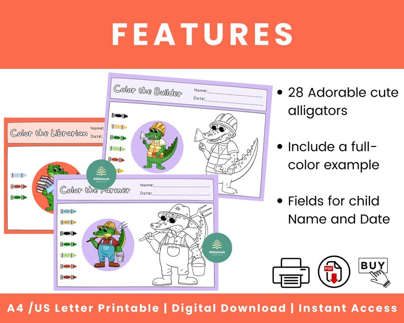 Kids Career & Jobs Coloring Pages | Alligator Character Learning ...