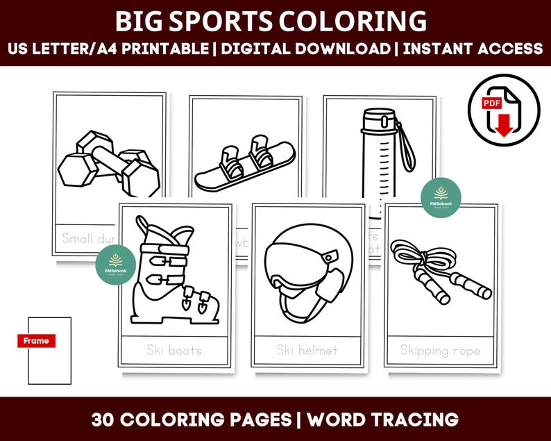 Sports Coloring Pages for Kids, Easy and Bold Printable Sheets, Digital ...