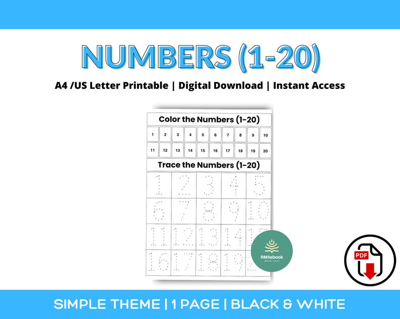 Numbers 1 to 20 Printable Worksheet for Kids | Trace and Color Activity ...