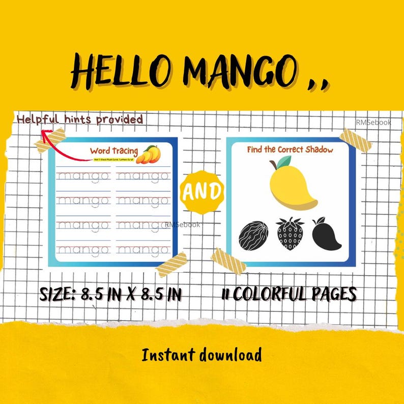 Mango Activity Pages for Kids – 11 Printable Colorful Pages + 9 Flash ...