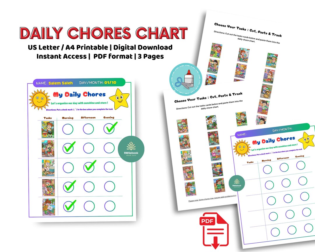 Daily Chores Chart Printable | Visual Routine Chart for Preschool and ...