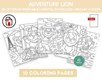 Adventure Lion Coloring Pages for Kids Printable Animal PDF | 10 Pages ...