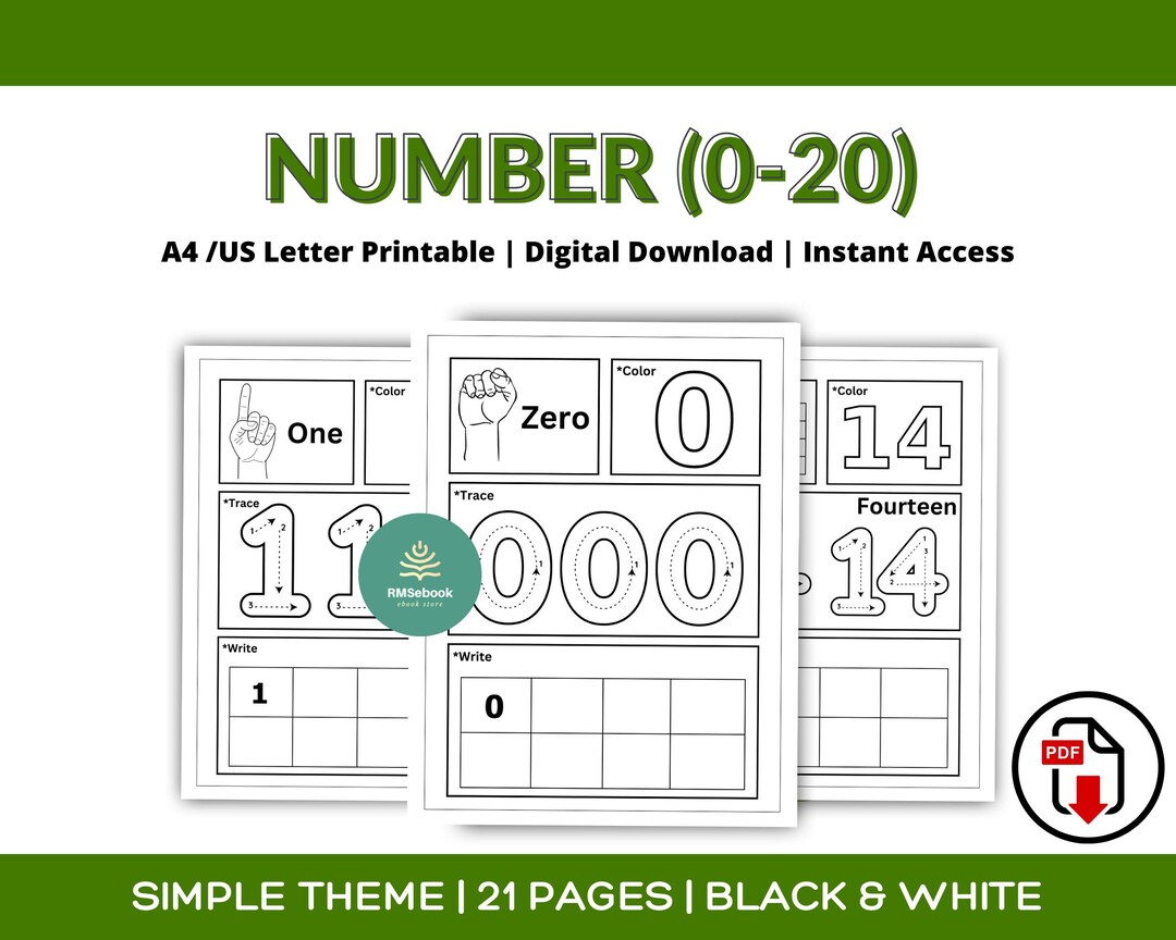 Numbers 0-20 Worksheets for Kids, Digital Download, PDF - Etsy