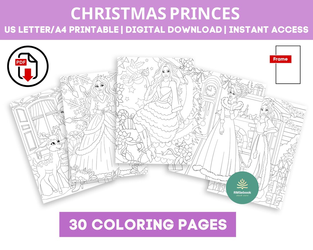 Christmas Princess Coloring Pages, 30 Festive Printable Sheets (PDF) - Etsy