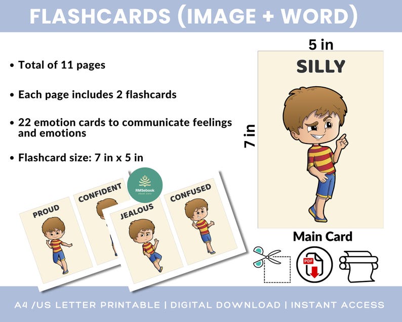 Feelings and Emotions Flashcards for Boys | 22 Printable Emotion Cards ...