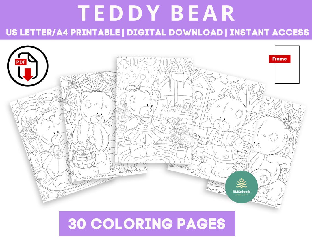 Teddy Bear Coloring Book | Easy Kawaii Bear Pages for Toddlers ...